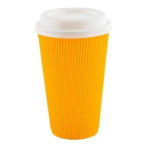 Restaurantware 16 Ounce Disposable Coffee Cups 500 Ripple Wall Hot Cups For Coffee - Lids Sold Separately Rolled Rim Yellow Paper Insulated Coffee Cups For Hot Coffee Tea And More