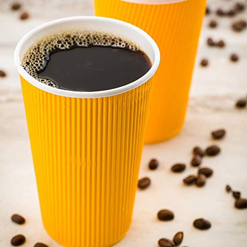 Restaurantware 16 Ounce Disposable Coffee Cups 500 Ripple Wall Hot Cups For Coffee - Lids Sold Separately Rolled Rim Yellow Paper Insulated Coffee Cups For Hot Coffee Tea And More