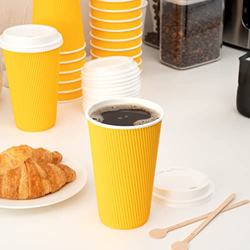 Restaurantware 16 Ounce Disposable Coffee Cups 500 Ripple Wall Hot Cups For Coffee - Lids Sold Separately Rolled Rim Yellow Paper Insulated Coffee Cups For Hot Coffee Tea And More