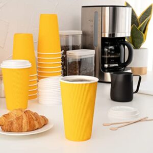 Restaurantware 16 Ounce Disposable Coffee Cups 500 Ripple Wall Hot Cups For Coffee - Lids Sold Separately Rolled Rim Yellow Paper Insulated Coffee Cups For Hot Coffee Tea And More