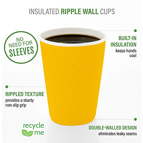 Restaurantware 16 Ounce Disposable Coffee Cups 500 Ripple Wall Hot Cups For Coffee - Lids Sold Separately Rolled Rim Yellow Paper Insulated Coffee Cups For Hot Coffee Tea And More