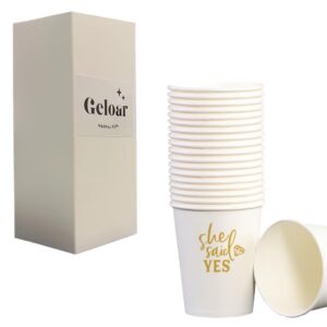 geloar she said yes party cups, 20 pack 9oz gold she said yes disposable paper party cups for bridal shower engagement rehearsal dinner wedding (she said yes cups)