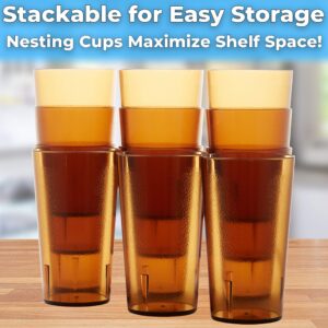 Restaurant Grade, BPA Free 12oz Amber Plastic Cup 24 pk. Break Resistant Drinking Glasses Are Reusable, Stackable and Shatterproof. Best Drink Tumblers for Cafe, Party and Catering Supplies