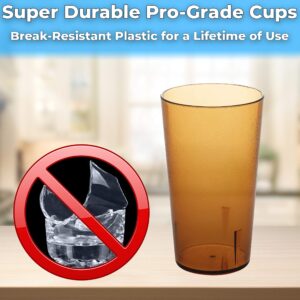 Restaurant Grade, BPA Free 12oz Amber Plastic Cup 24 pk. Break Resistant Drinking Glasses Are Reusable, Stackable and Shatterproof. Best Drink Tumblers for Cafe, Party and Catering Supplies