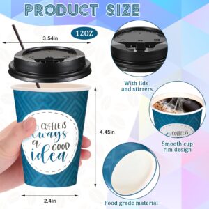 Gerrii 100 Pack Disposable Coffee Cups with Lids and Straws, Motivational Paper Cups with 6 Quotes and Designs Disposable Hot Cups for Water, Juice, Coffee, Tea, Home, Shop Cafe (Cool Style,12 oz)