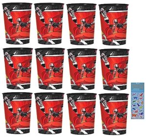 amscan power rangers birthday party supplies bundle includes 12 plastic reusable cups and 1 dinosaur sticker sheet