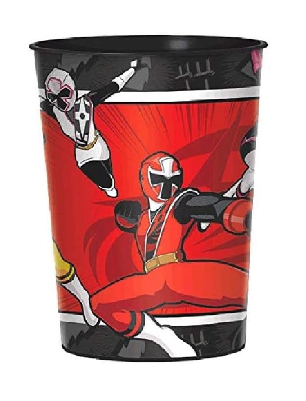 Amscan Power Rangers Birthday Party Supplies Bundle includes 12 Plastic Reusable Cups and 1 Dinosaur Sticker Sheet