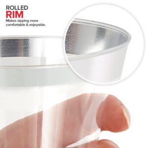 Stock Your Home 9 oz Silver-Rim Disposable Plastic Cups (100 Pack) Elegant Tumblers Glasses for Parties, Weddings, Holidays, Dessert Tumbler, Bulk Drinking Cup for Fruit Punch, Cocktails, Wine