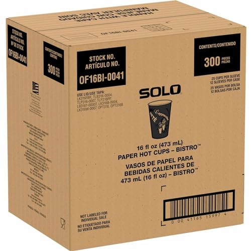 Solo® Paper Hot Cups, 16 Oz, Maroon, Carton Of 300 Cups