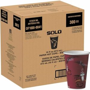 Solo® Paper Hot Cups, 16 Oz, Maroon, Carton Of 300 Cups