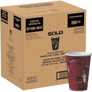 Solo® Paper Hot Cups, 16 Oz, Maroon, Carton Of 300 Cups