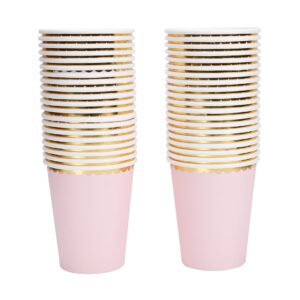 geeklife pink gold paper cups with metallic gold border disposable paper cups 9oz for wedding,party and cocktail,40 pcs