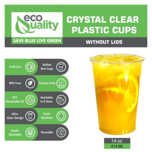 Clear Plastic Disposable Cups | 14 oz Cups, 500 Pack | Crystal Clear PET Cup | Cold Smoothie | Iced Coffee Go Cups | Ideal for Coffee, Parfait, Juice, Soda, Cocktail, Party Cups (14oz, 500 count)