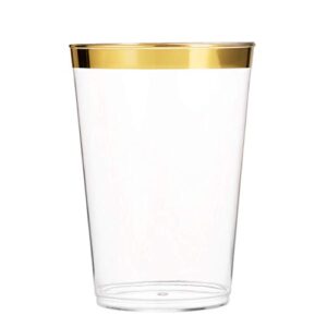 Munfix 100 Gold Plastic Cups 16 Oz Clear Plastic Cups Tumblers Gold Rimmed Cups Fancy Disposable Wedding Cups Elegant Party Cups with Gold Rim