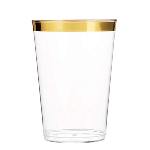 Munfix 100 Gold Plastic Cups 16 Oz Clear Plastic Cups Tumblers Gold Rimmed Cups Fancy Disposable Wedding Cups Elegant Party Cups with Gold Rim