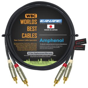 worlds best cables 3.5 foot rca cable pair - made with canare l-4e6s, star quad, audio interconnect cable and amphenol acpr gold rca connectors – directional design - custom made