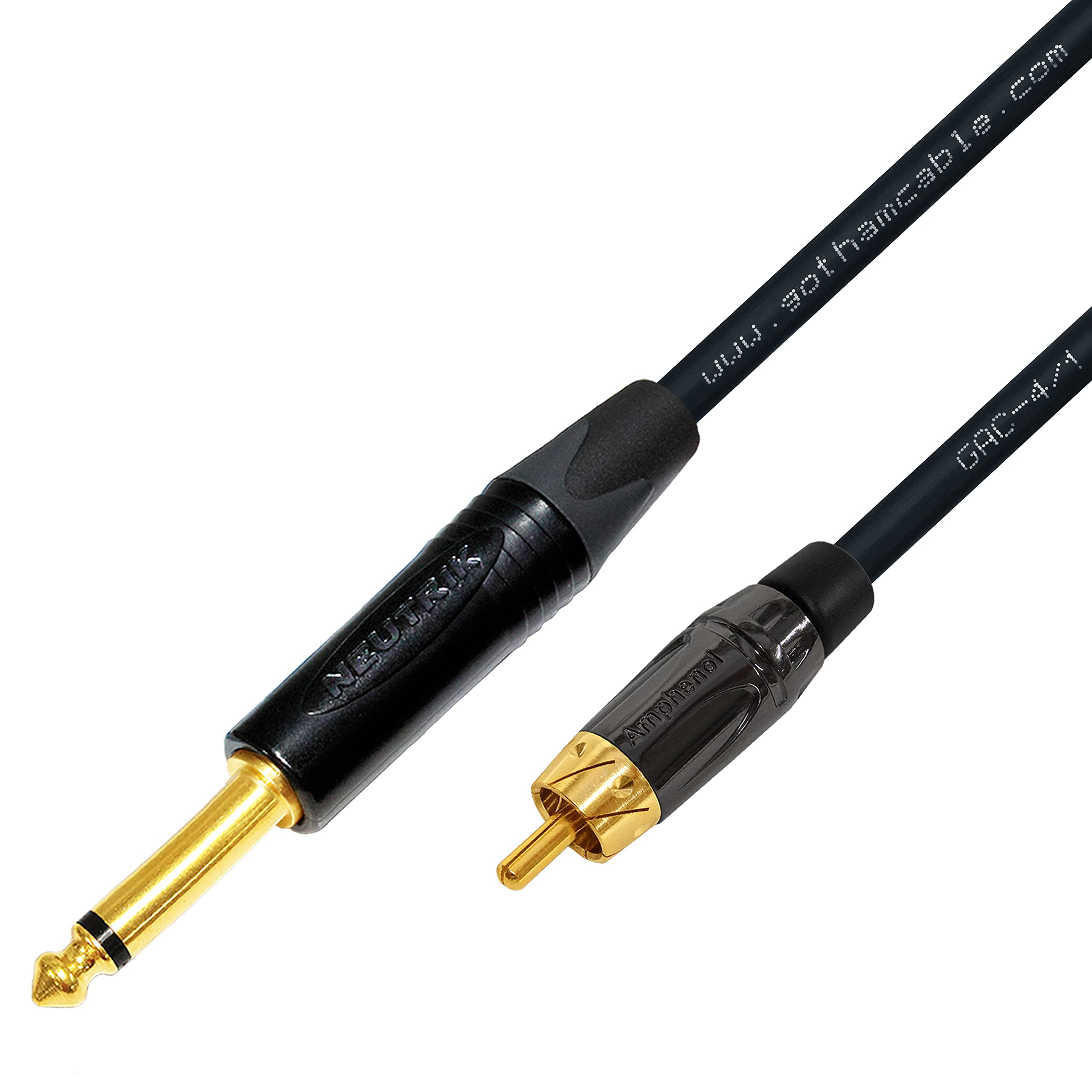 WORLDS BEST CABLES 1 Foot – TS to RCA Cable – Gotham GAC-4/1 (Black) Star-Quad Audio Interconnect Cable & Neutrik NP2X-B & Amphenol ACPL-CBK Gold Plugs - CUSTOM MADE