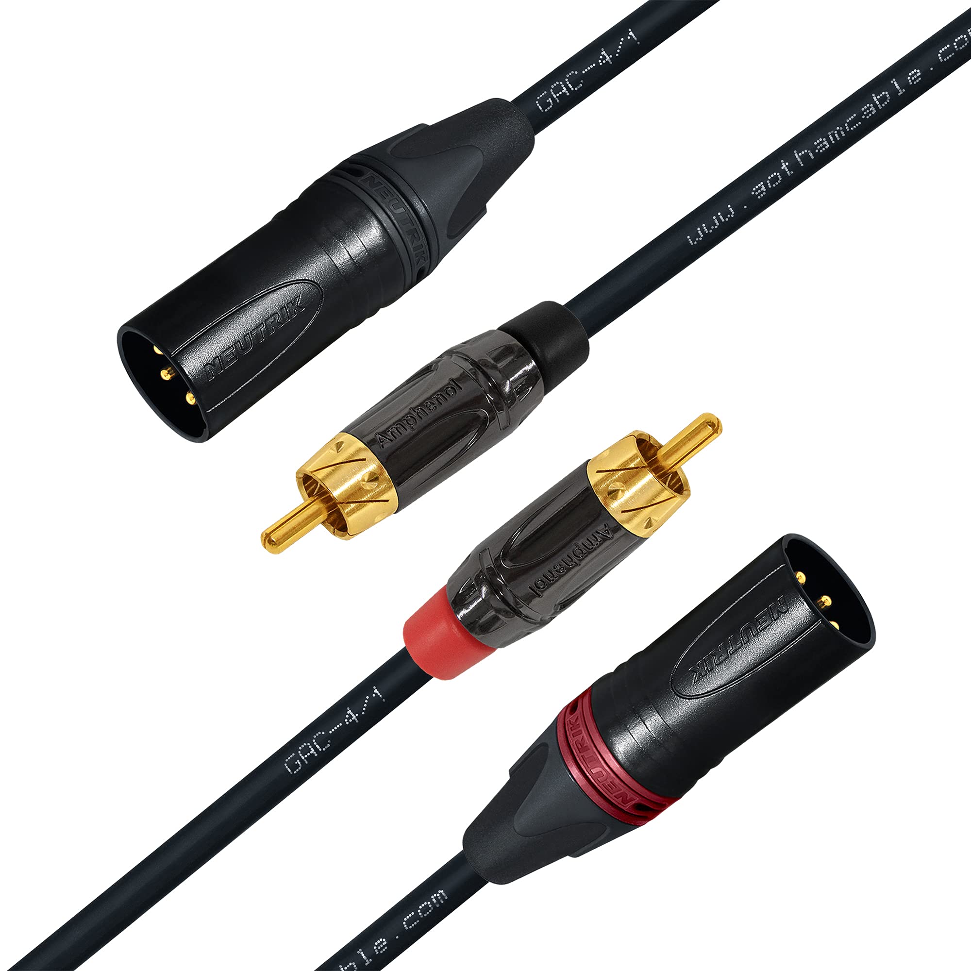 WORLDS BEST CABLES 2 Foot - RCA to XLR (Male) Cable Pair – Gotham GAC-4/1 (Black) Star-Quad Audio Interconnect Cable & Amphenol ACPL RCA & Neutrik Male XLR Gold Plugs - CUSTOM MADE