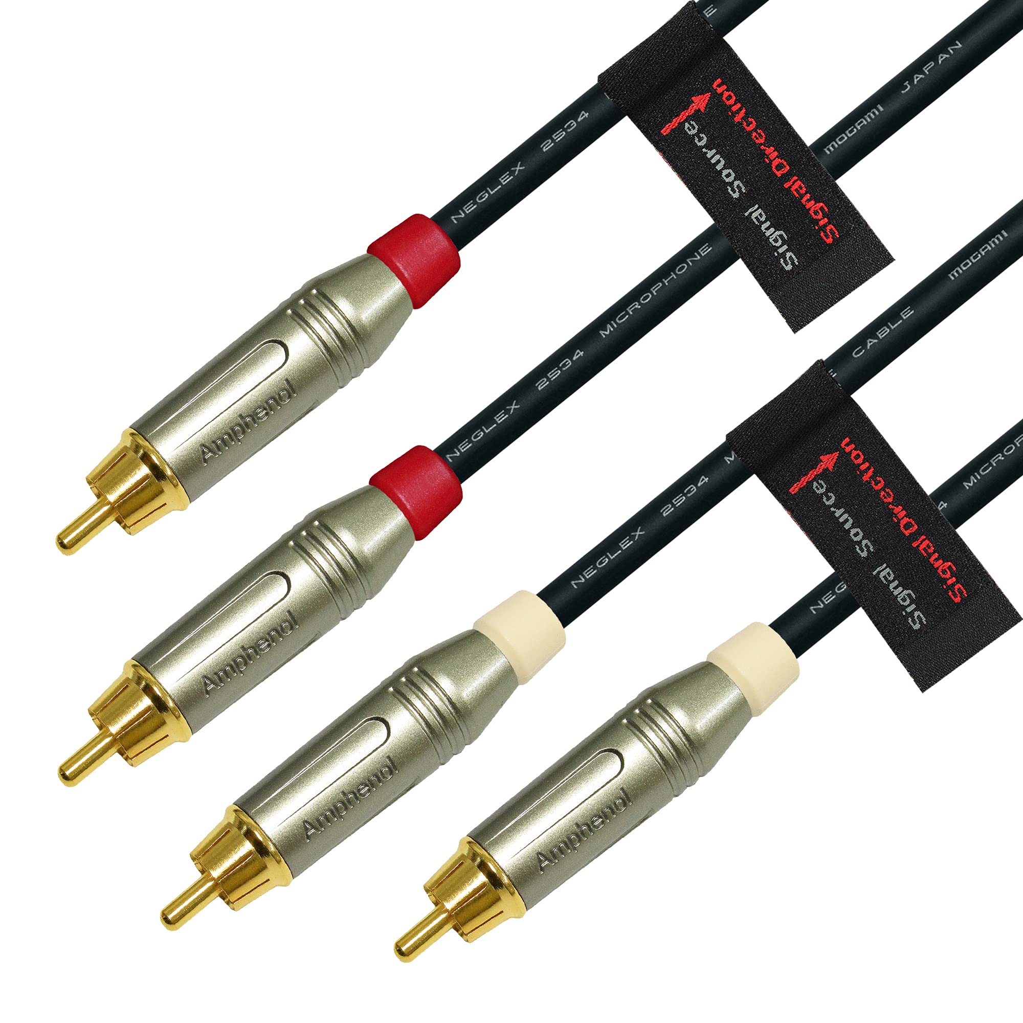 WORLDS BEST CABLES 6 Foot – Directional Quad High-Definition Audio Interconnect Cable Pair CUSTOM MADE using Mogami 2534 wire and Amphenol ACPR Die-Cast, Gold Plated RCA Connectors