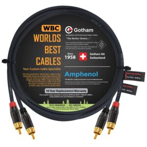 2 foot rca cable pair - gotham gac-4/1 (black) star-quad audio interconnect cable with amphenol acpl black chrome body, gold plated rca connectors - directional