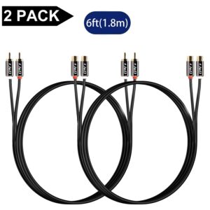 J&D 2 RCA to 2 RCA Cable, 2-Pack Gold Plated Copper Shell Heavy Duty 2RCA Male to 2RCA Female Stereo Audio Extension Cable, RCA Cable, 6 Feet