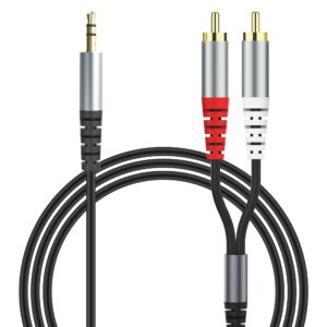 rca to 3.5mm aux cable, (2m/6.6feet) 3.5mm 1/8 to rca 2-male headphone jack adapter y splitter premium stereo audio cord for smartphones, tablets, hdtv,or mp3 players, speakers