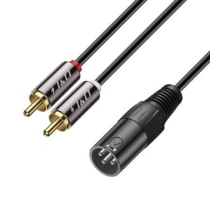 j&d xlr to 2 rca y splitter patch cable, pvc shelled unbalanced dual rca male to xlr male stereo audio interconnect cable adapter for speaker condenser mic mixer amp, 6 feet