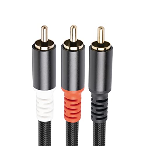 RCA Y Splitter 1 Male to 2 Male Audio Cable 6.6FT, Black Cotton Braided Jacket Gold-Plated Plug Premium Shielded Audio Cable