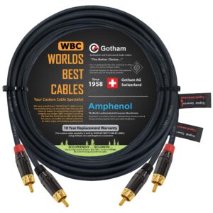 50 foot rca cable pair - gotham gac-4/1 (black) star-quad audio interconnect cable with amphenol acpl black chrome body, gold plated rca connectors - directional