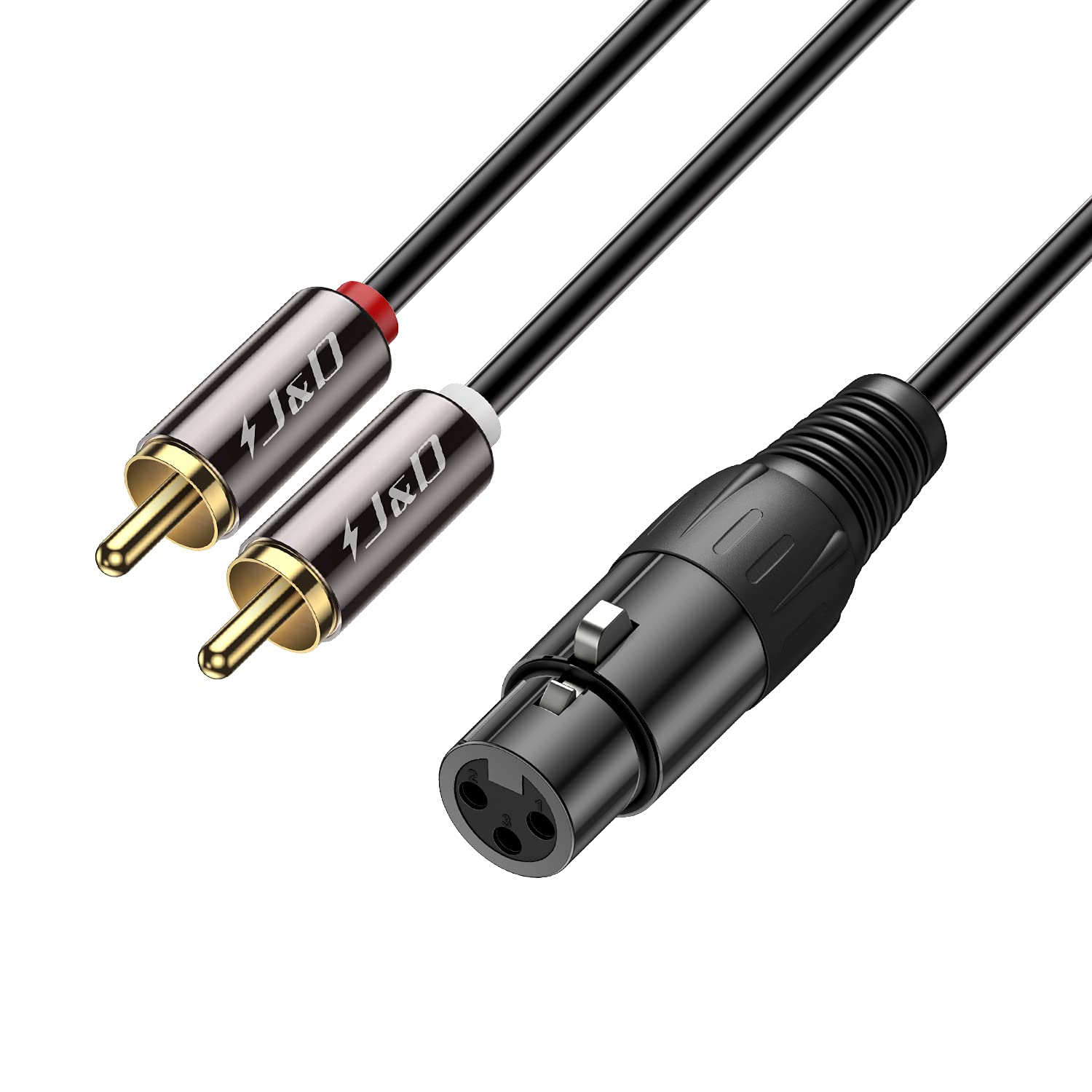 J&D XLR to 2 RCA Y Splitter Patch Cable, PVC Shelled Unbalanced Dual RCA Male to XLR Female Stereo Audio Interconnect Cable Adapter for Speaker Condenser Mic Mixer AMP, 6 Feet