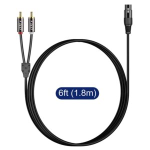 J&D XLR to 2 RCA Y Splitter Patch Cable, PVC Shelled Unbalanced Dual RCA Male to XLR Female Stereo Audio Interconnect Cable Adapter for Speaker Condenser Mic Mixer AMP, 6 Feet