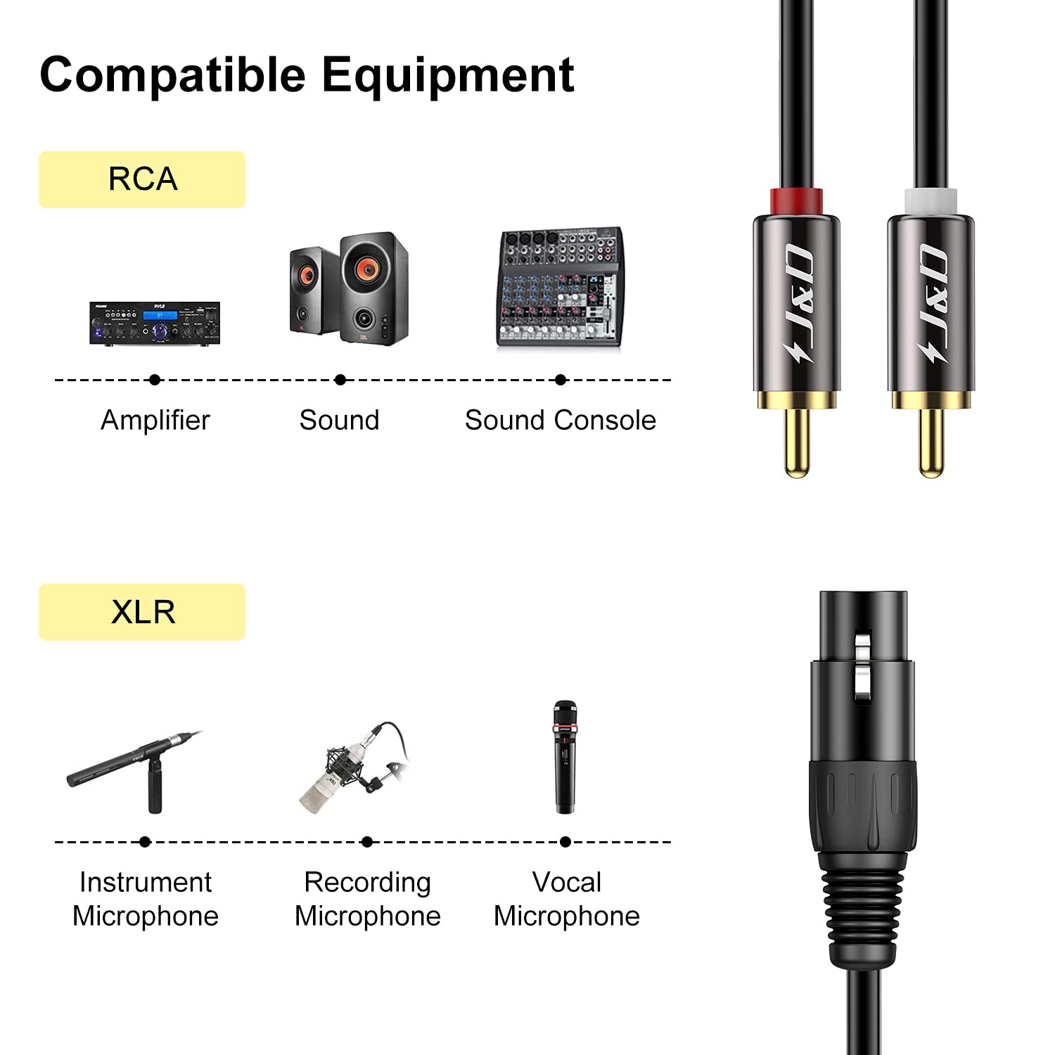 J&D XLR to 2 RCA Y Splitter Patch Cable, PVC Shelled Unbalanced Dual RCA Male to XLR Female Stereo Audio Interconnect Cable Adapter for Speaker Condenser Mic Mixer AMP, 6 Feet