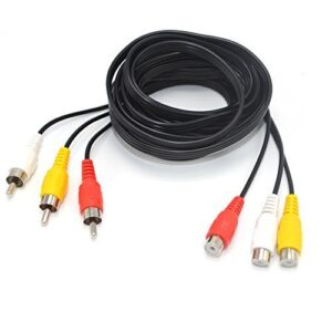 xenocam 10ft rca audio/video composite cable dvd/vcr/sat yellow/white/red connectors 3 male to 3 female