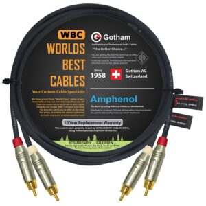 4.5 foot rca cable pair - gotham gac-4/1 (black) star-quad audio interconnect cable with amphenol acpr die-cast, gold plated rca connectors - directional