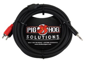 pig hog pb-s3r10 3.5 mm to dual rca (male) stereo breakout cable, 10 feet