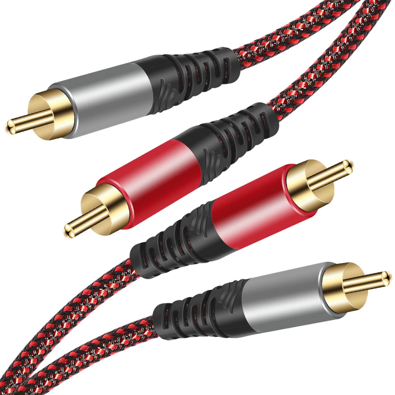 RCA Cable 3Ft,2Rca Male to 2-RCA Male Audio Stereo Subwoofer Cable [Hi-Fi Sound] Nylon-Braided Auxiliary Audio Cord for Home Theater, HDTV, Amplifiers, Hi-Fi Systems,Speakers and etc (3Ft)