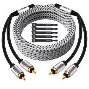 elecan premium rca cable 6 ft (hi-fi sound-16 awg-shielded) 2 rca male to 2 rca male stereo audio cable, gold plated-aluminum alloy shell-pure copper-braided rca cord for home theater speakers + ties