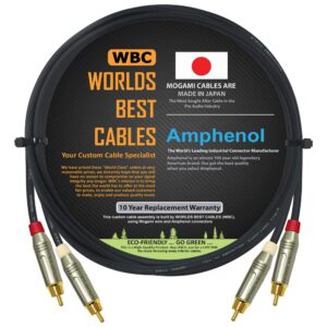 worlds best cables 2.5 foot – high-definition audio interconnect cable pair custom made using mogami 2964 wire and amphenol acpr die-cast, gold plated rca connectors