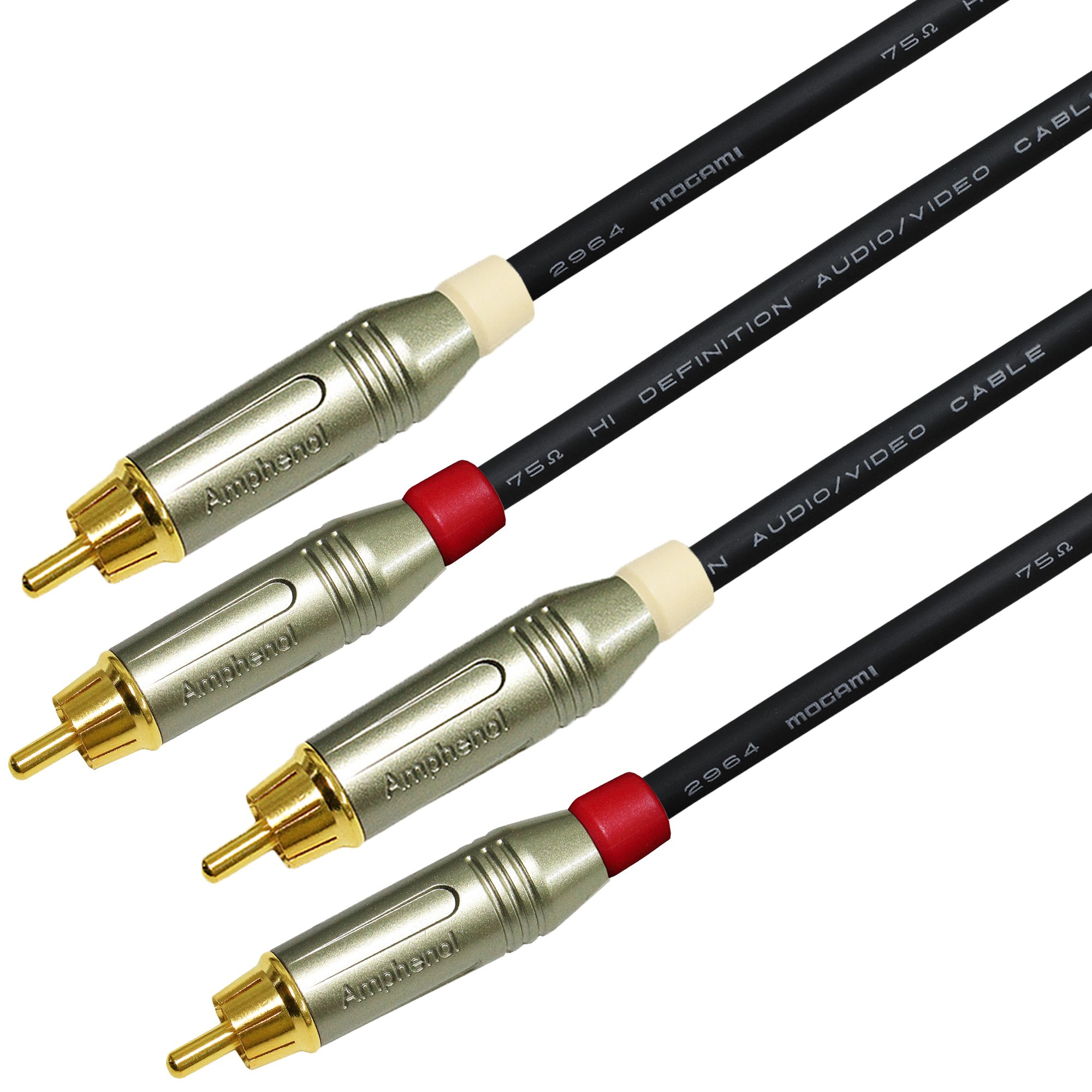 WORLDS BEST CABLES 2.5 Foot – High-Definition Audio Interconnect Cable Pair CUSTOM MADE using Mogami 2964 wire and Amphenol ACPR Die-Cast, Gold Plated RCA Connectors