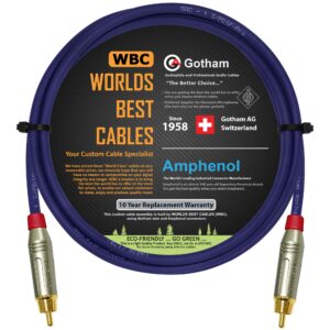 worlds best cables 2.5 foot spdif cable – gotham gac-1 s/pdif-pro (ultrablue) high-end silver plated lcofc digital audio interconnect cable & amphenol acpr-srd gold rca plugs - custom made