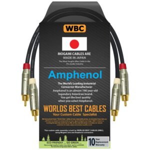 worlds best cables - 1 foot - high-definition audio interconnect cable pair custom made using mogami 2964 wire and amphenol acpr die-cast, gold plated rca connectors