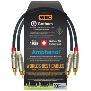 0.5 foot rca cable pair - gotham gac-1 ultra pro - low-cap (21pf/ft) audio interconnect cable with amphenol acpr die-cast, gold plated rca connectors