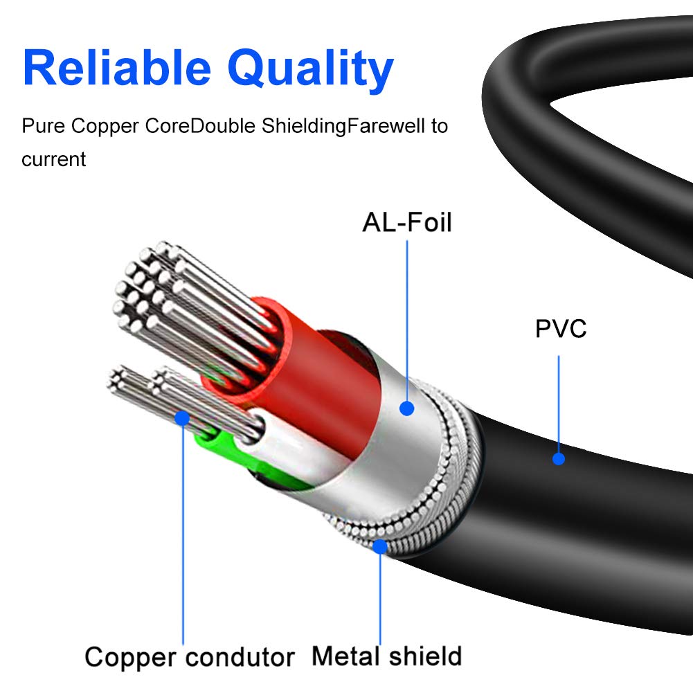 Yeung Qee 2RCA Male to 2RCA Male Stereo Audio Cable 6 ft,Dual Shielded Gold-Plated RCA Stereo Cable,Suitable for Home Theater, Amplifier, HDTV, Game Console, Hi-Fi System. (6ft/1.8m)