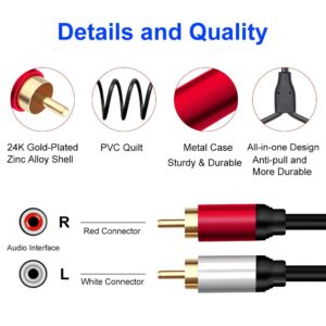 Yeung Qee 2RCA Male to 2RCA Male Stereo Audio Cable 6 ft,Dual Shielded Gold-Plated RCA Stereo Cable,Suitable for Home Theater, Amplifier, HDTV, Game Console, Hi-Fi System. (6ft/1.8m)