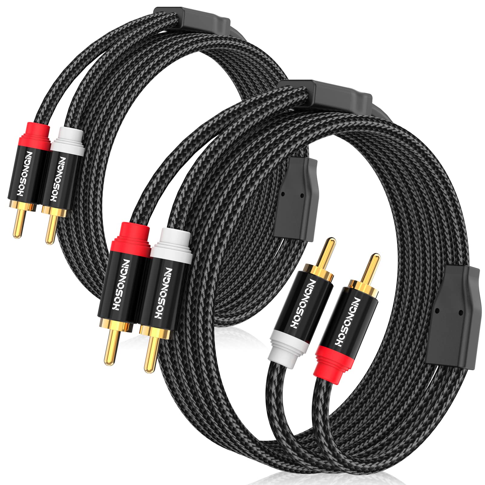 HOSONGIN RCA Cables 20ft 2 Pack[Hi-Fi Sound, Nylon Braided, Shielded], 2-Male to 2-Male RCA Audio Stereo Subwoofer Cable Auxiliary Cord for Home Theater, HDTV, Amplifiers, Hi-Fi Systems, Speakers