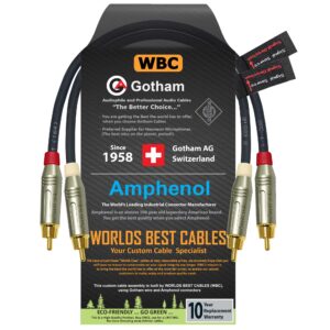 0.5 foot rca cable pair - gotham gac-4/1 (black) star-quad audio interconnect cable with amphenol acpr die-cast, gold plated rca connectors - directional