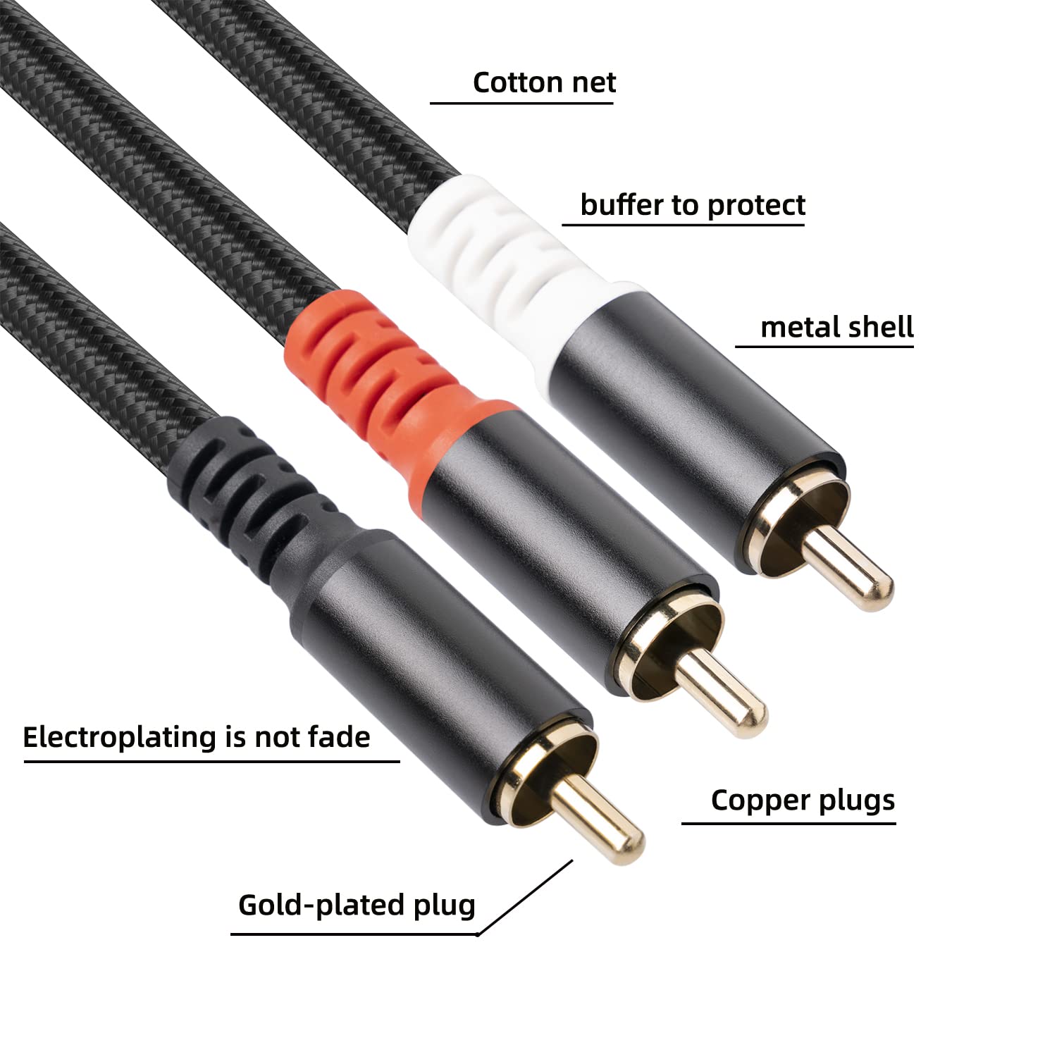 REXUS RCA Connector Audio Cable Male to 2 Male 6.6 feet (2 Meter), RCA Stereo Audio Y-Adapter Splitter Cable Hi-Fi Sound Gold Plated Copper Shell Nylon-Braided(RCA_M2MM20)