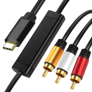 usb c to rca adapter 1080p, 6ft active type c to rca converter, male usb c to 3-rca out lead video adattatore cord for laptop, computer,projector