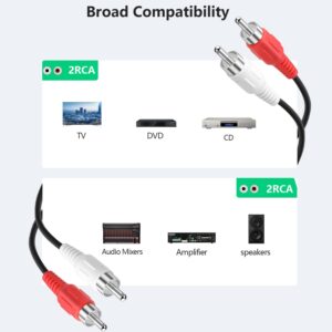 PASOW RCA Cables, 2RCA Male to 2RCA Male Stereo Audio Subwoofer Cable Dual Shielded RCA Cord for Home Theater, HDTV, Amplifier, Hi-Fi Systems, Speakers (10 Feet)