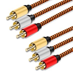 3rca to 3rca cable, liutian rca cable gold-plated [nylon braided] [copper shell] [heavy duty] 3 rca male to 3 rca male stereo audio cable.